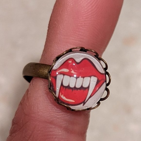punk | Jewelry | Gothic Goth Red Fang Lip Finger Ring Adjustable ...